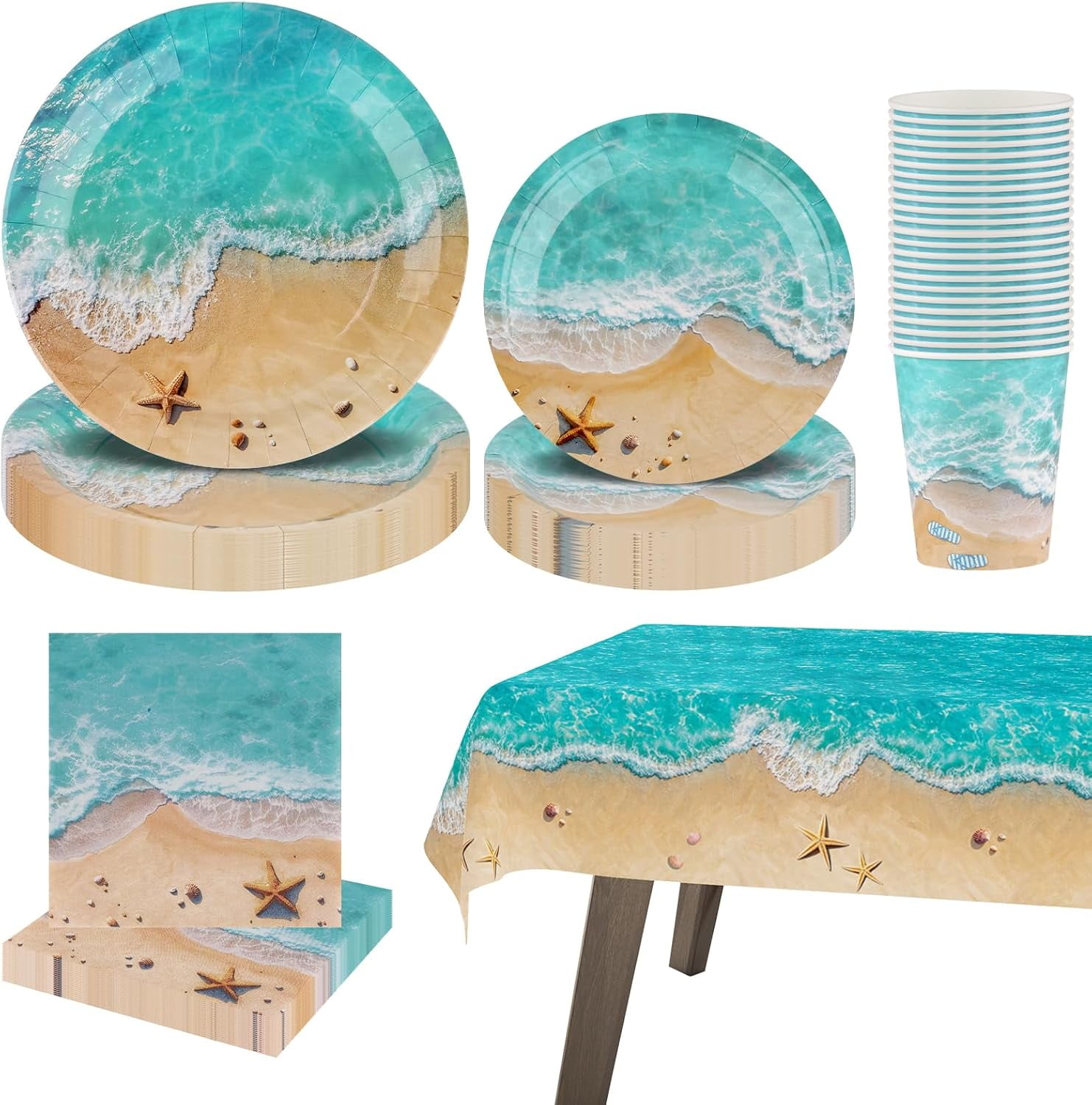 Beach Party Decorations Set for 24-Disposable Paper Plates and Napkins ...