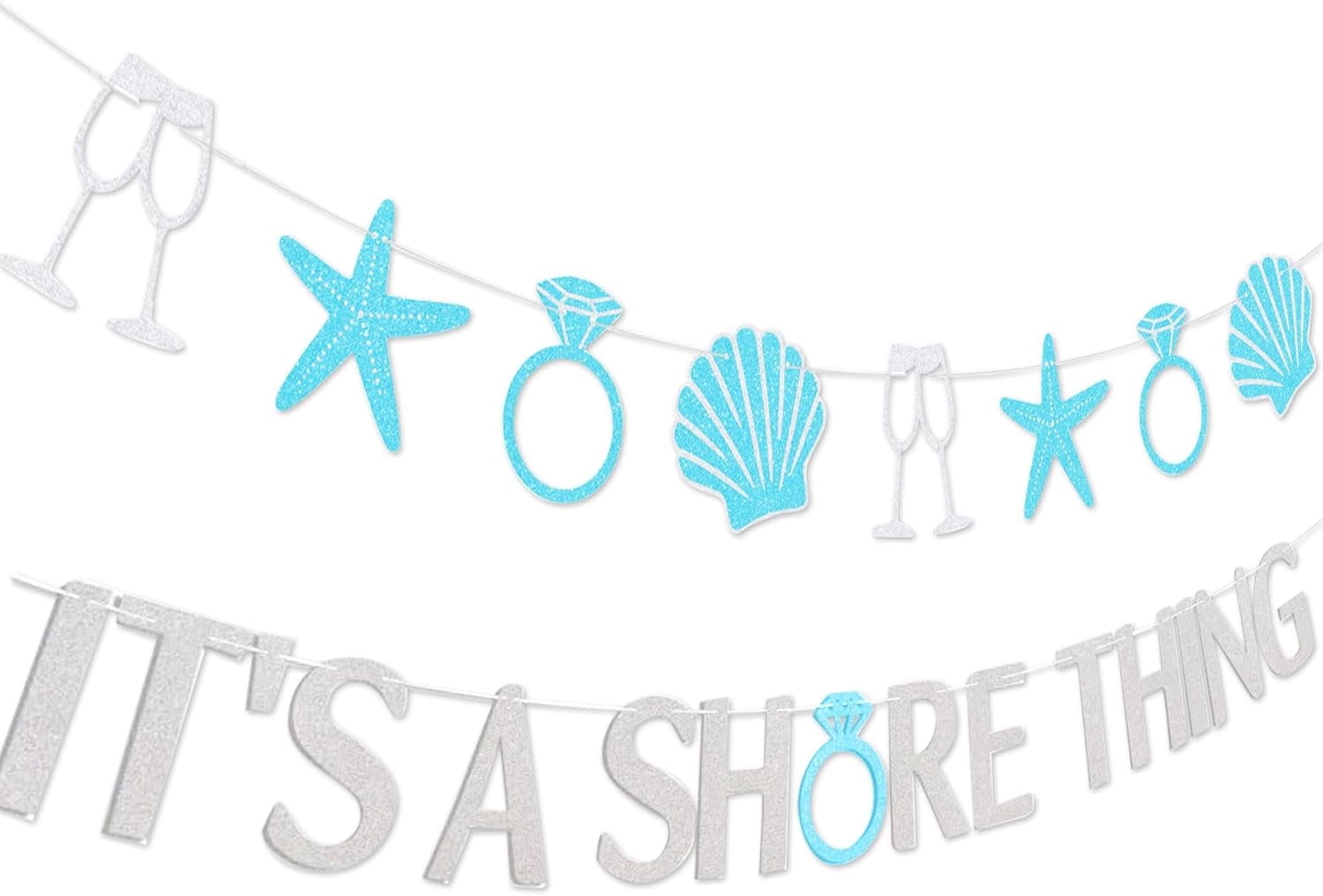 Beach Party Decoration Bunting - Light Blue and Silver Ocean Theme Flag ...