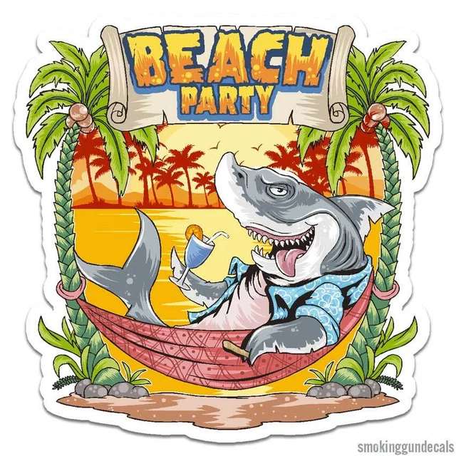 Beach Party Shark Sticker Indoor Outdoor Phone Decal Water Bottle ...