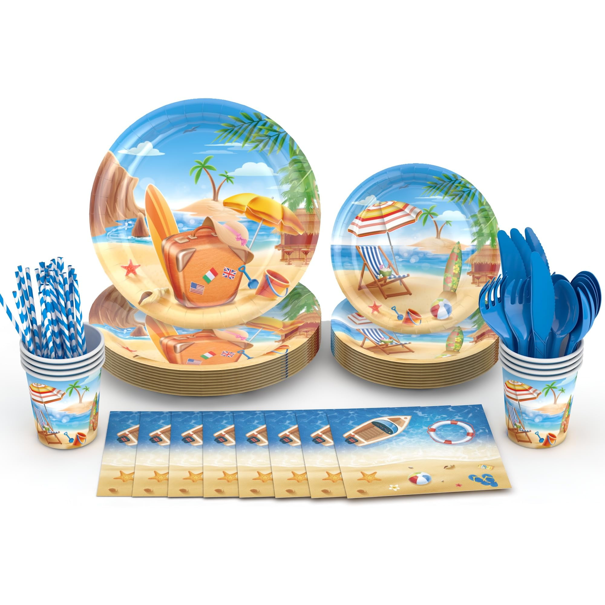 Beach Party Supplies - MMF7 Summer Beach Plates and Napkins Dinnerware ...