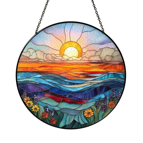 Beach Path Leading to Ocean Sunset Stained Glass Style Suncatcher ...