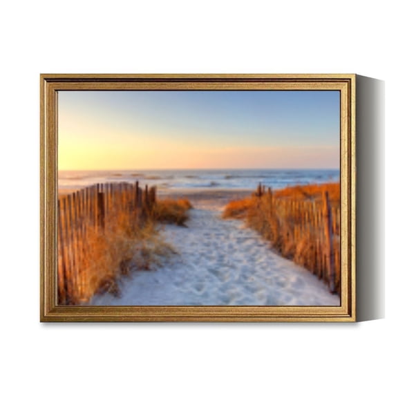 Beach Path Sunset Dunes Vintage Gold Framed Wall Art Decor Retro Canvas ...