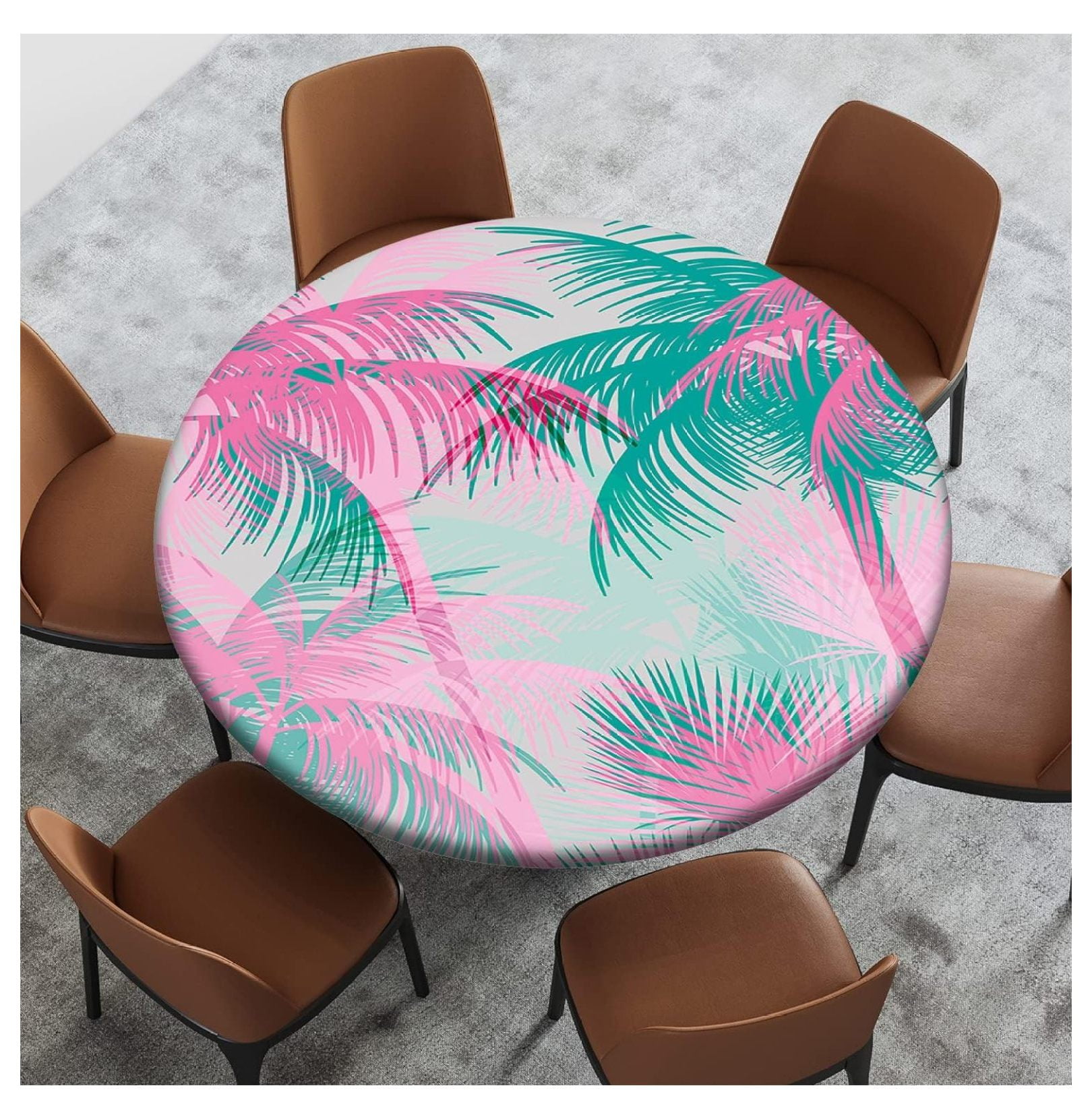 Beach Pattern Round Table Cover,Elastic Edge,Suitable for Catering and Kitchen Can Wipe Dining ...