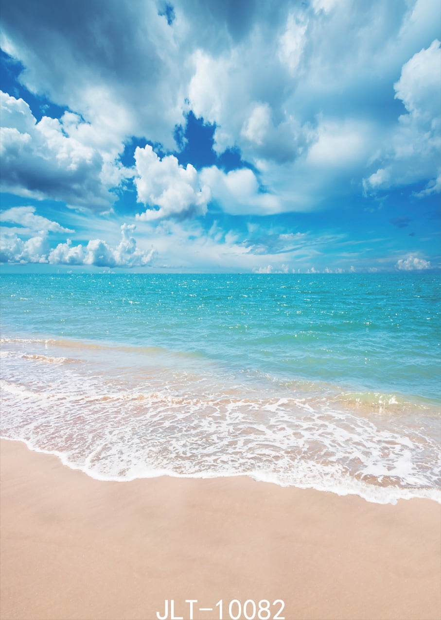 Beach Photographic Background Blue Sea Blue Sky and White Clouds ...