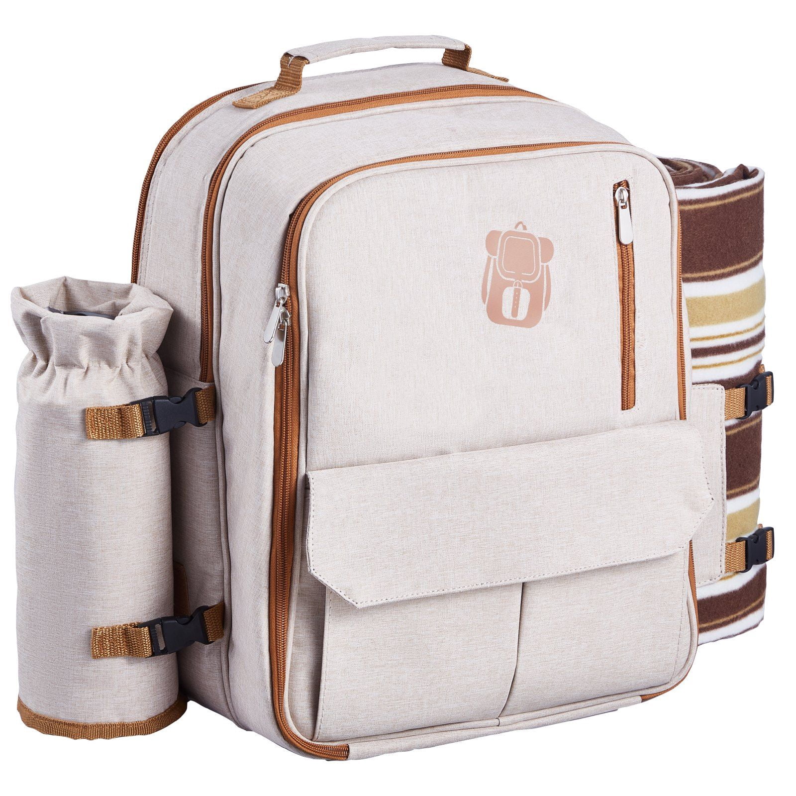 Beach Picnic Backpack Bag for 4 Person with Cooler Compartment Blanket ...