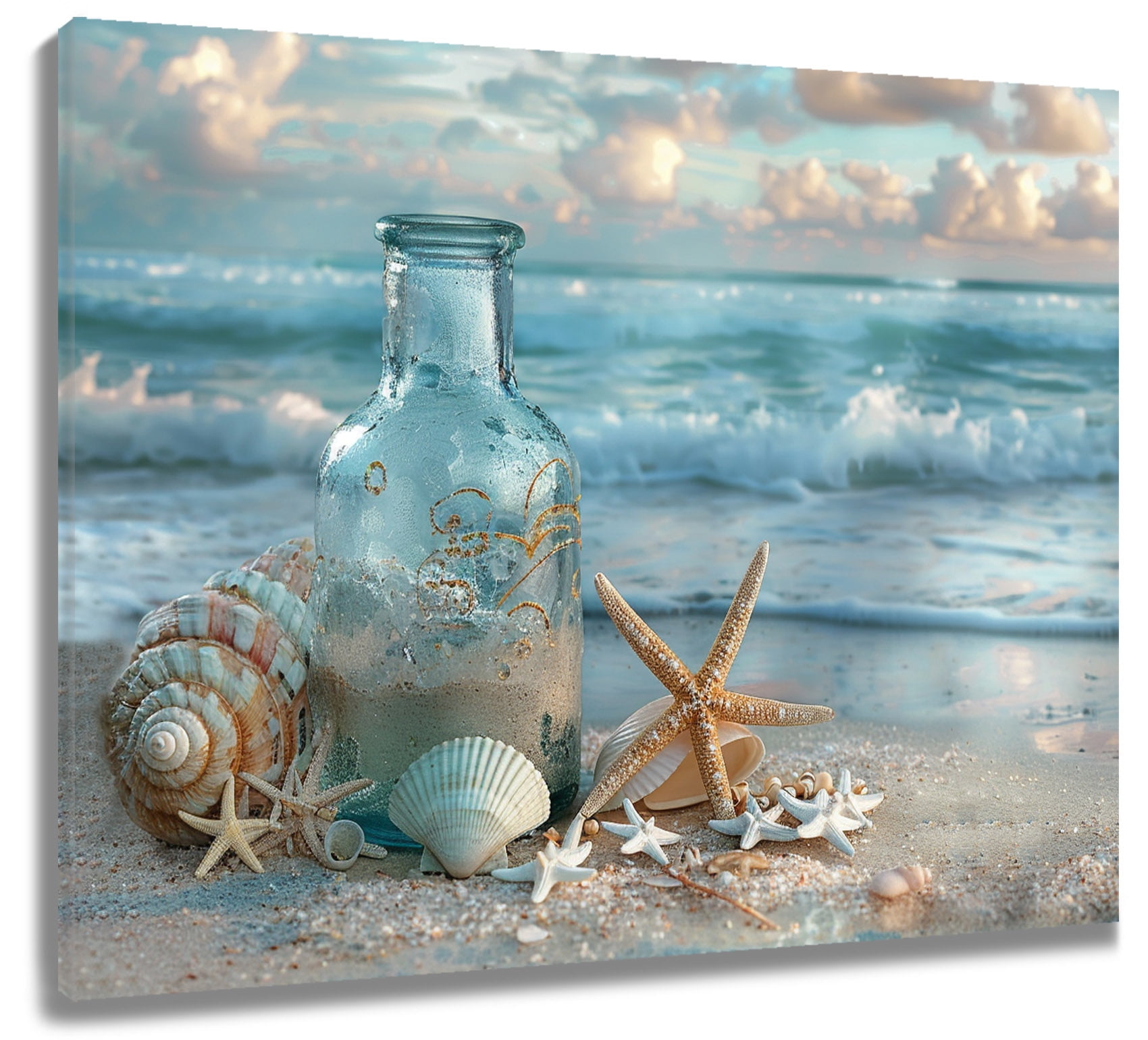 Beach Picture Ocean Painting Canvas Wall Art Decor Starfish Seashell ...