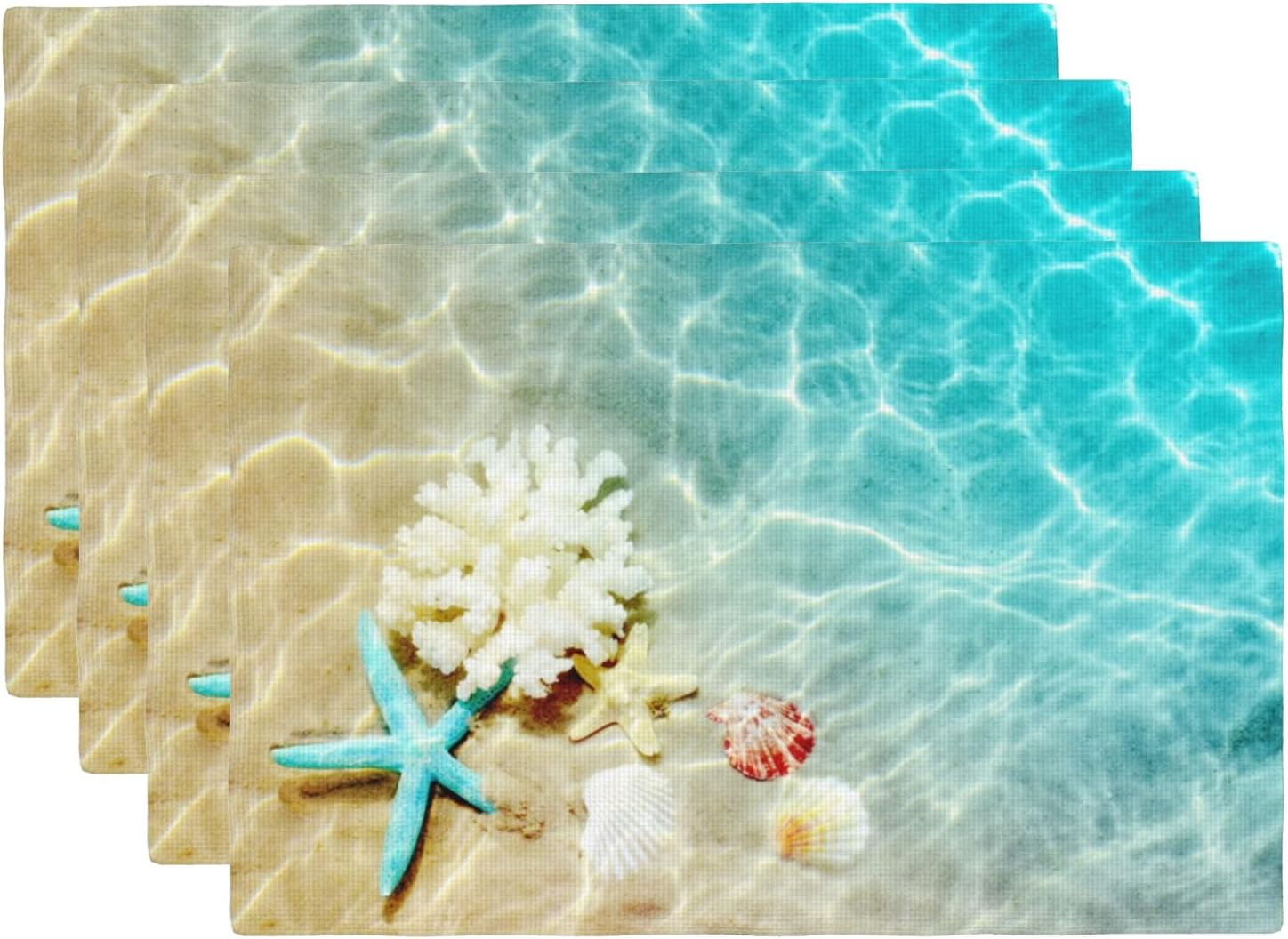 Beach Placemats Set of 4 Nautical Coastal Starfish and Seashell Coral ...