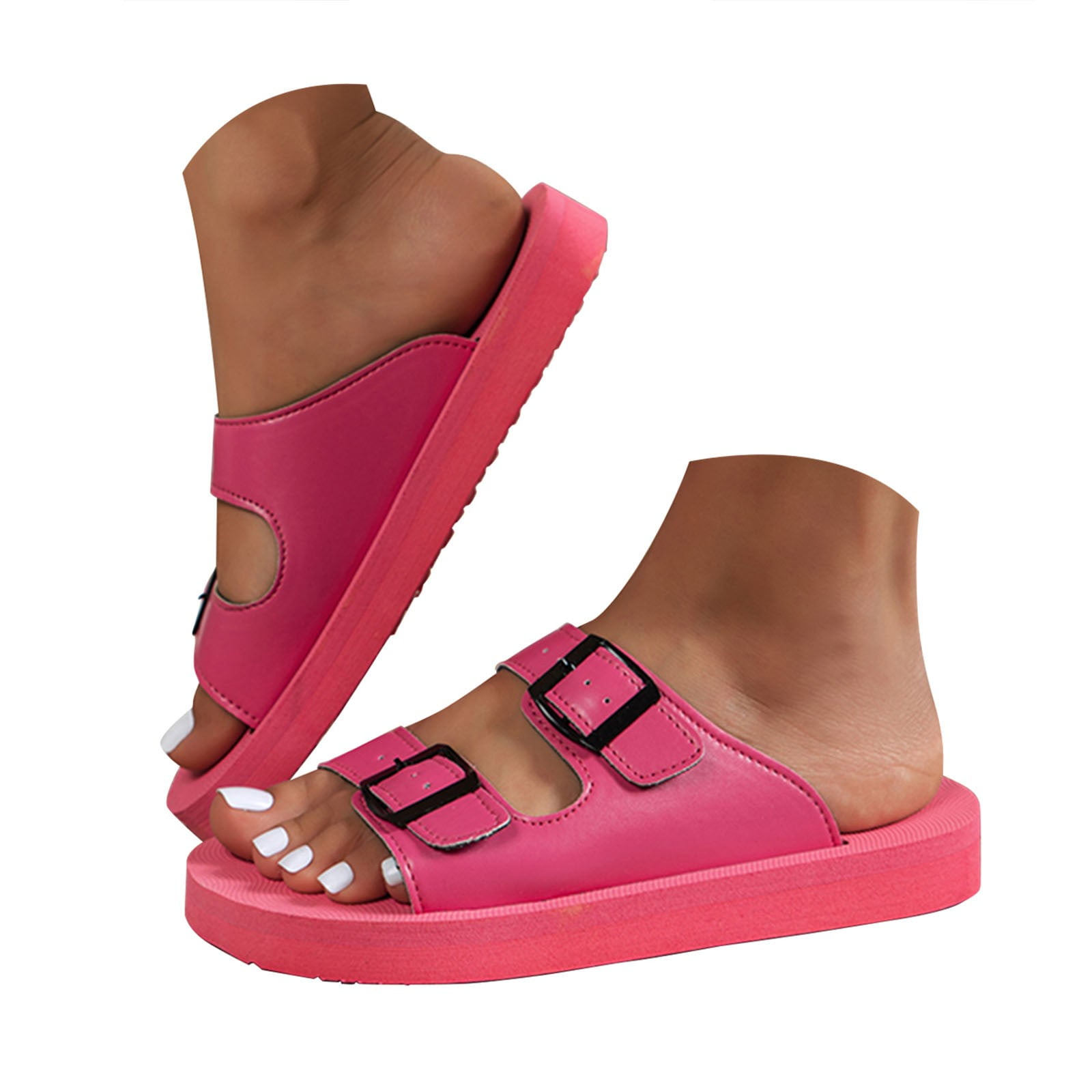 Beach Platform Slippers for Women Boho Summer Buckle Wide Open Toe Slip ...