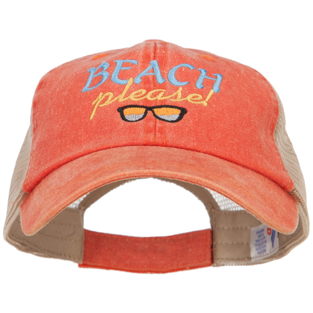 Beach Please Embroidered Washed Twill Trucker Cap - Orange Tan OSFM ...