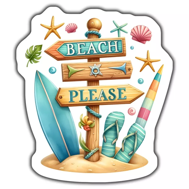 Beach Please Sticker, Summer Vacation Decal, Surfboard Sign, Flip Flops ...