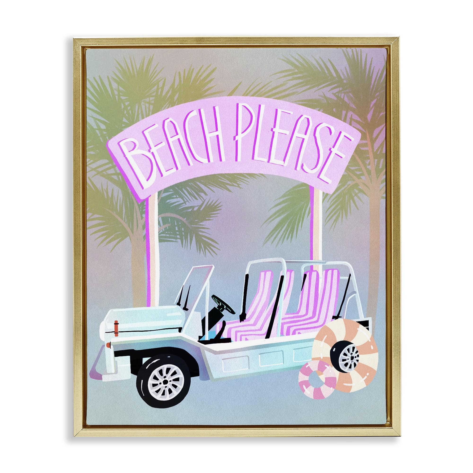 Stupell Industries Beach Please Summer Car Gold Framed Floater Canvas ...