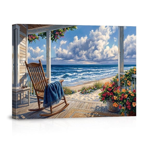 Beach Porch Rocking Chair With Ocean View Coastal Nautical Floral For ...