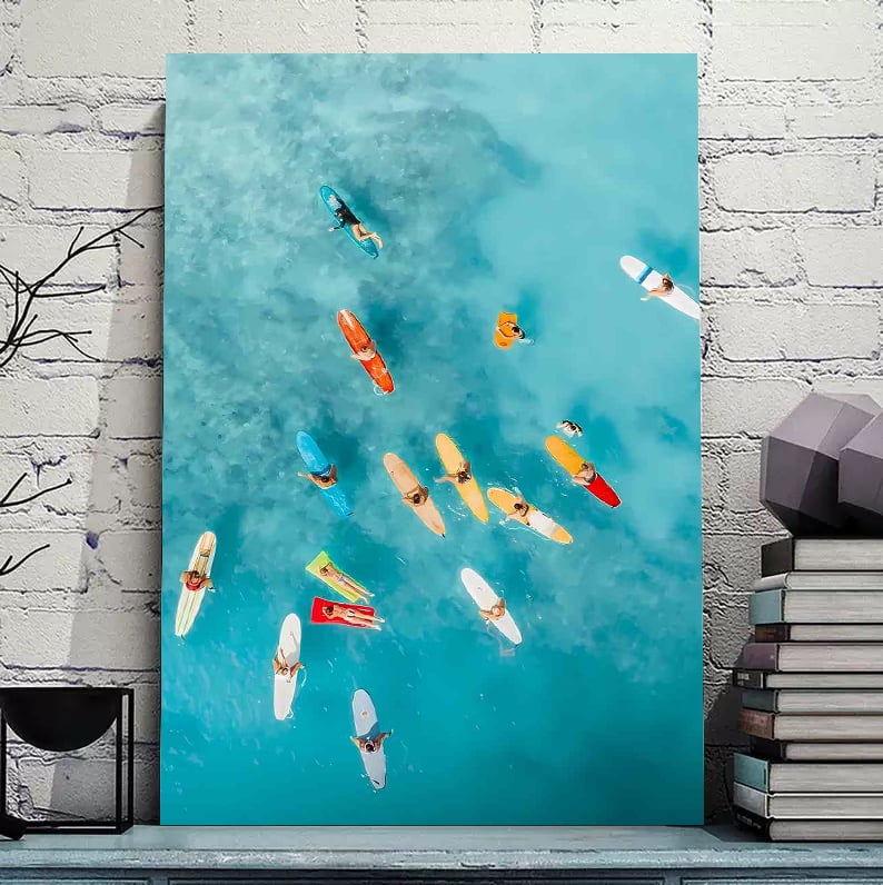 Beach Poster Coastal Wall Art Surfboad & Pink Car Poster Ocean Canvas ...