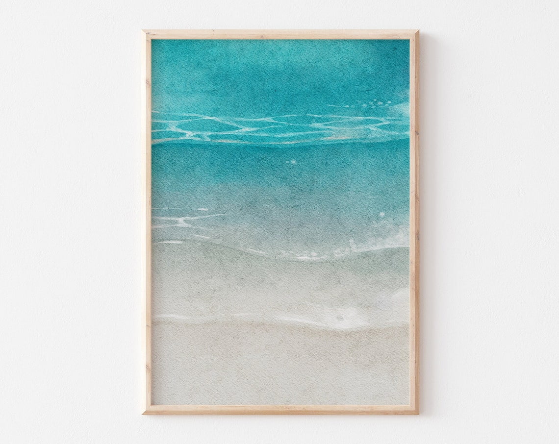 Beach Print, Minimalist Coastal Wall Art, Neutral Beach Wall Art, Blue ...