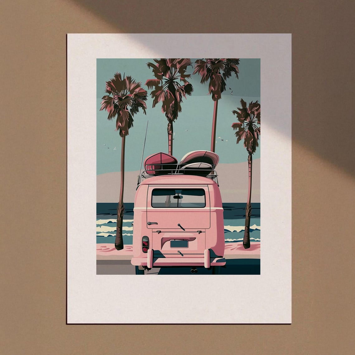 Beach Print Vw Bus Print Pink Camper Van Decor Surf Poster Retro Van ...