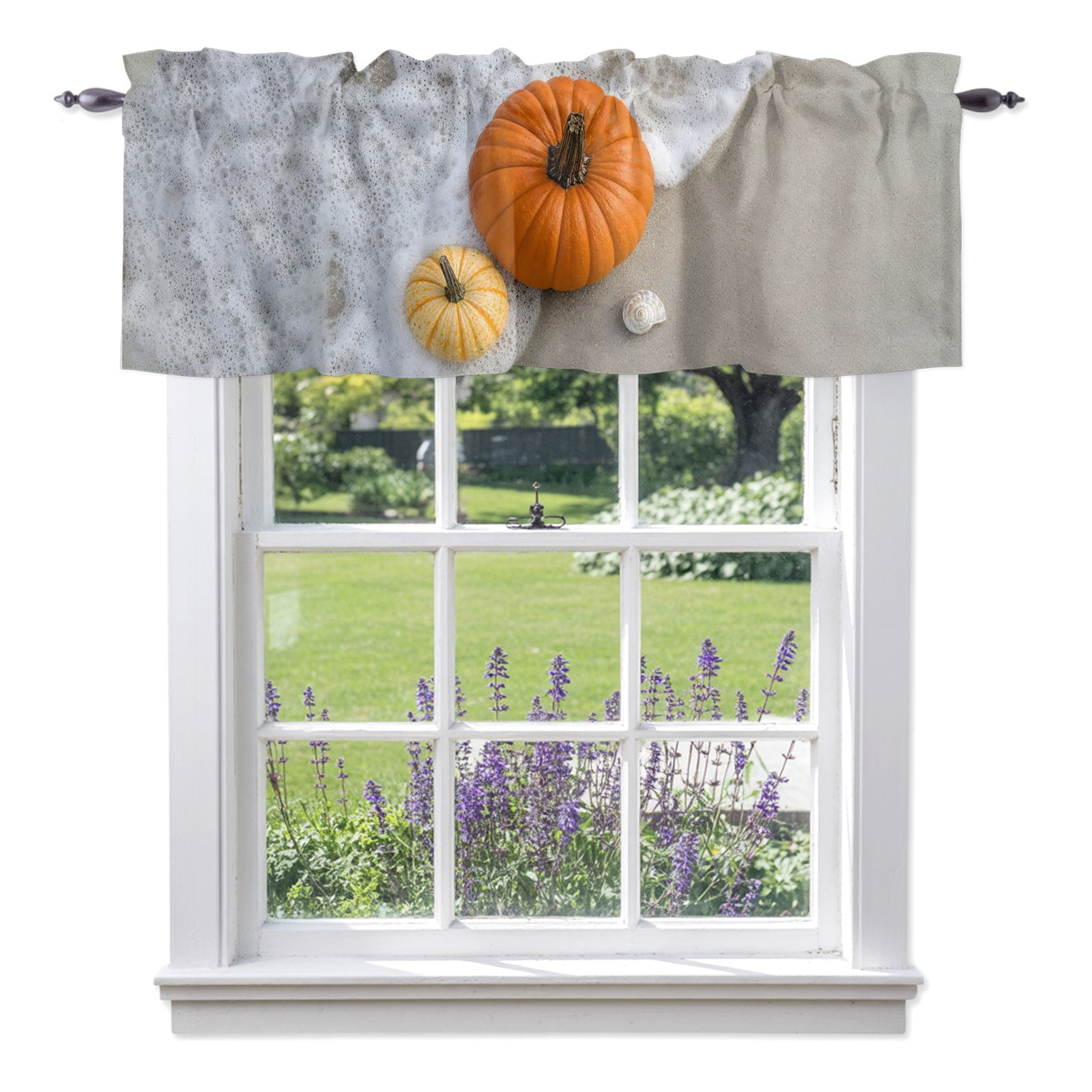 Beach Pumpkin Valances for Windows, Yellow Orange Pumpkin Modern ...