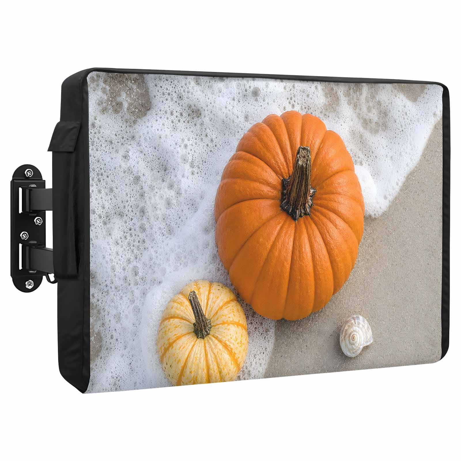 Beach Pumpkin Waterproof Outdoor TV Cover, Yellow Orange Pumpkin Modern ...