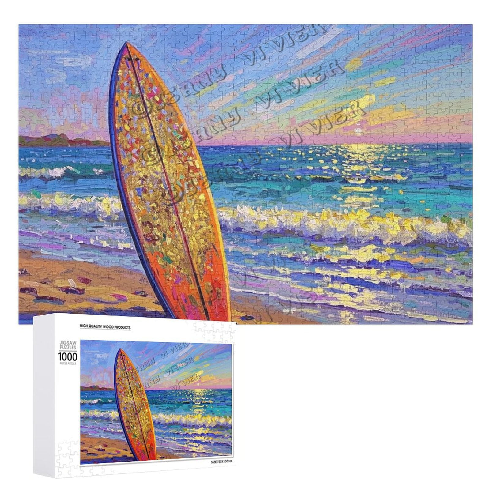 Beach Puzzle for Adults – 1000 pcs Wooden Jigsaw with Surfboards and ...