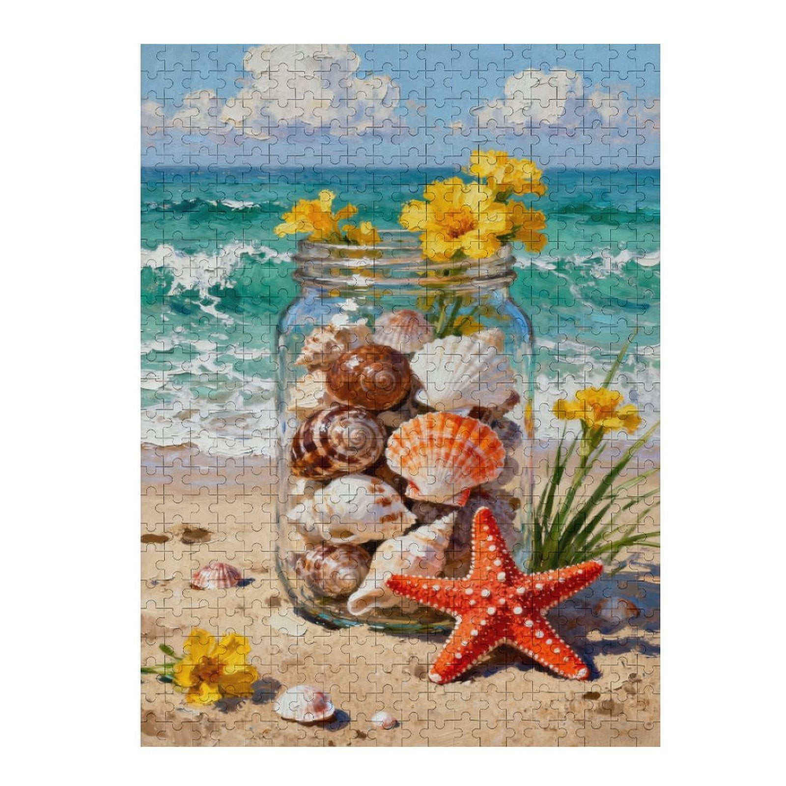 Beach Puzzles for Adults 500 Pieces, Coastal Seashell Jar with ...