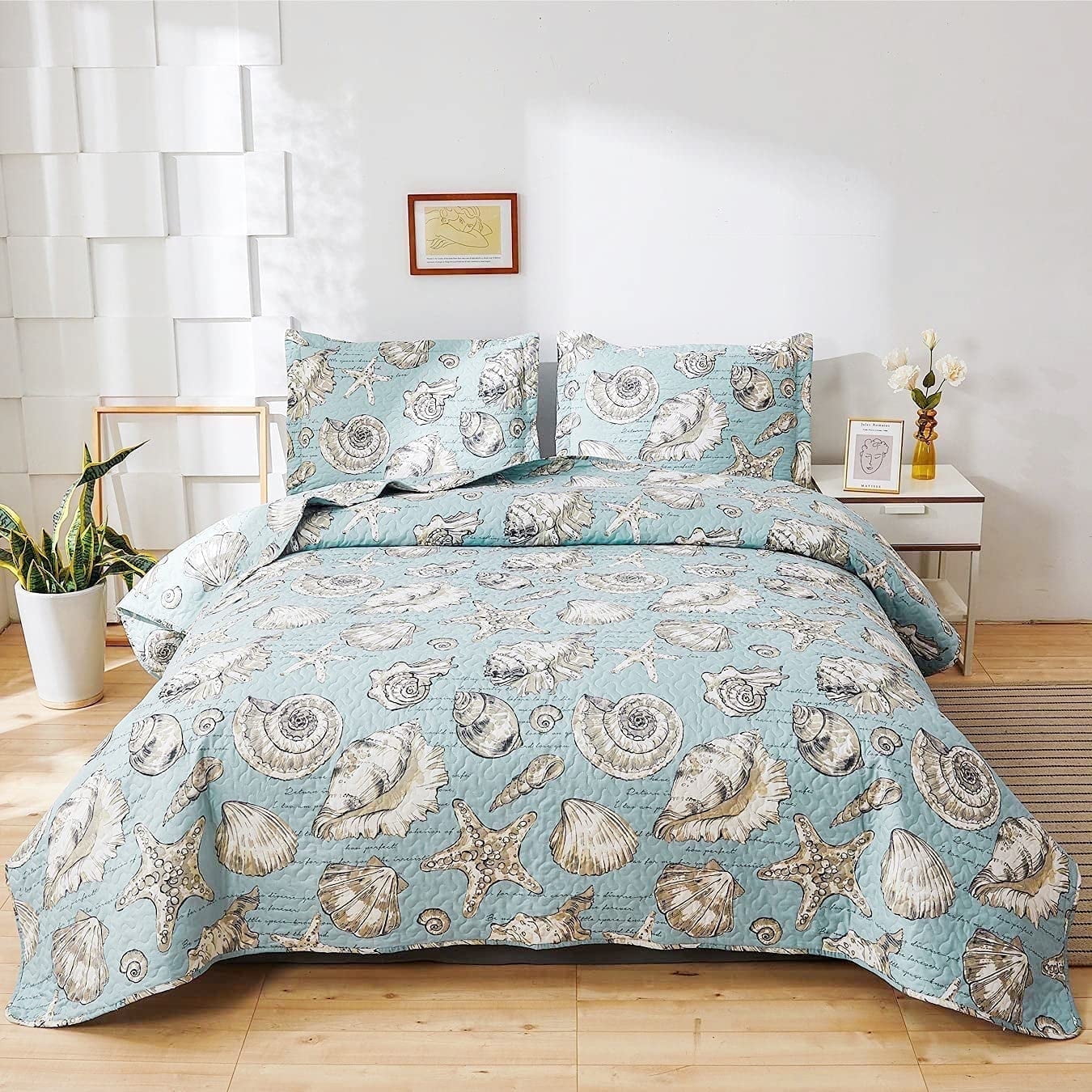 Jessy Home Beach Quilts Set Full/Queen Size Ocean Theme Bedspreads,3Pcs ...