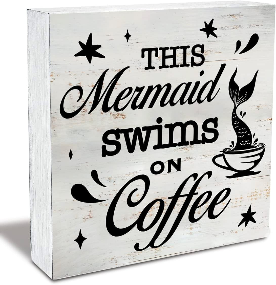 Beach Quote This Mermaid Swims on Coffee Wood Box Sign Rustic Wooden ...