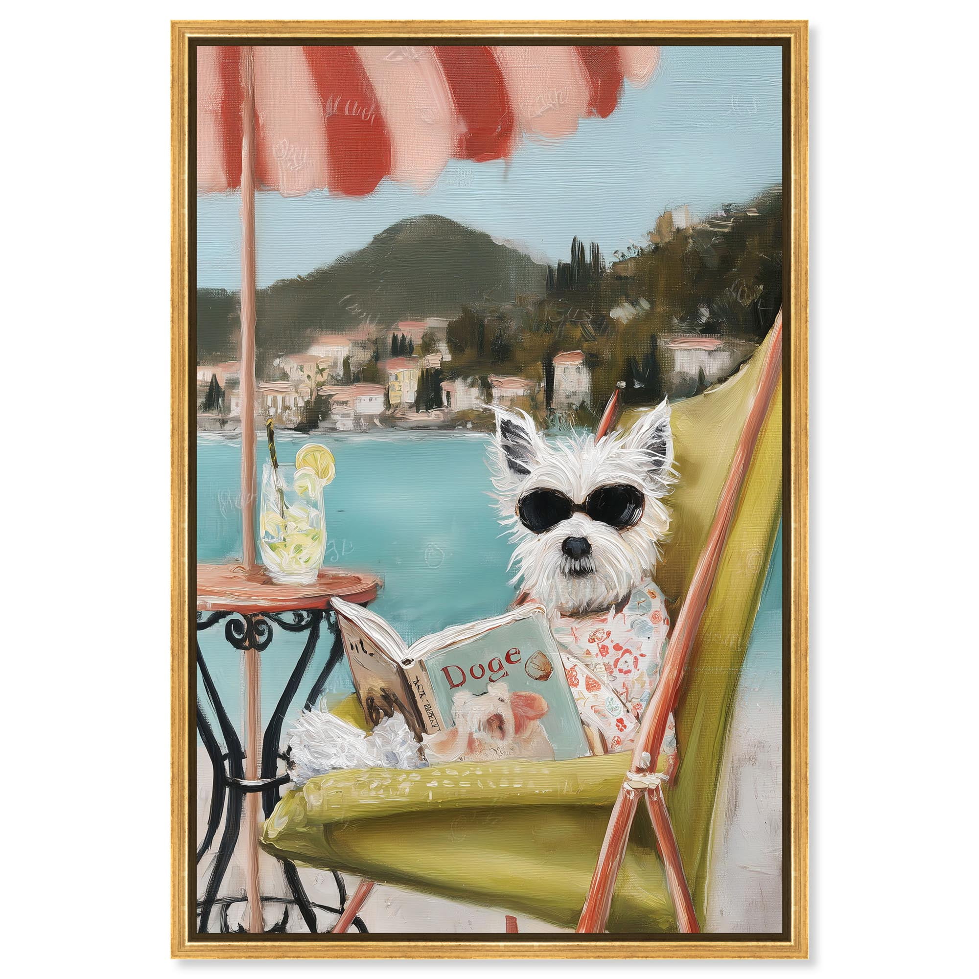 Beach Reader I Canvas Print Fun Pet Wall Art by Art Remedy, Gold Frame ...