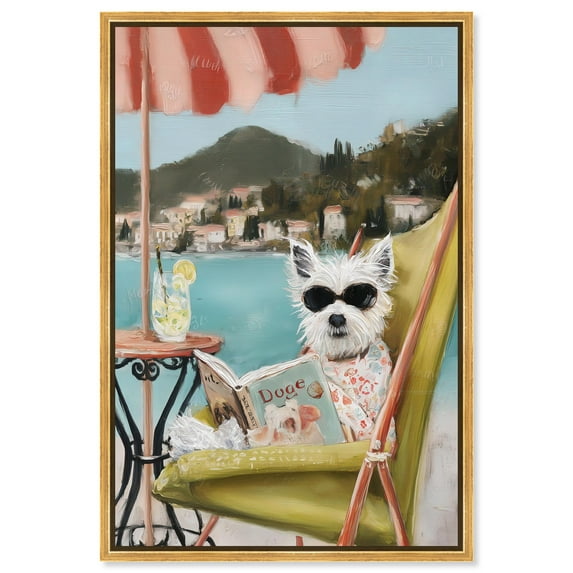 Beach Reader I Canvas Print Fun Pet Wall Art by Art Remedy, Gold Frame ...