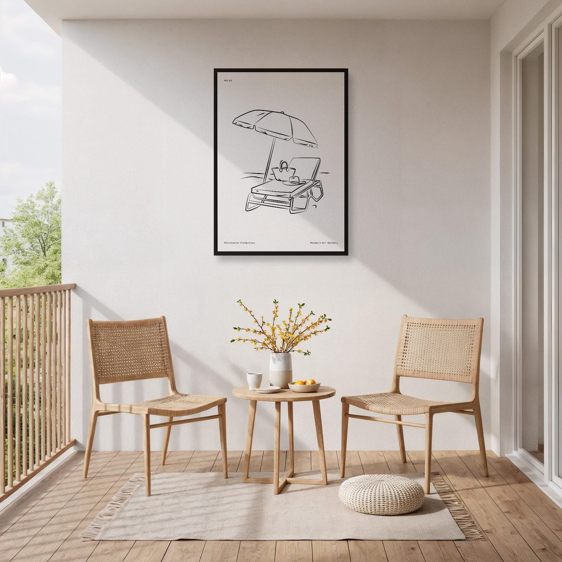 Beach Reading Line Art Poster Minimalist Woman On Lounge Chair Relaxed ...
