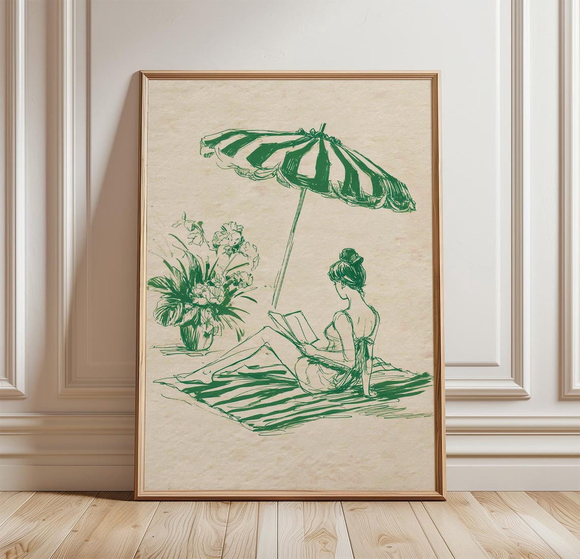 Beach Reading Minimal Line Woman Summer Relaxation Coastal Leisure ...
