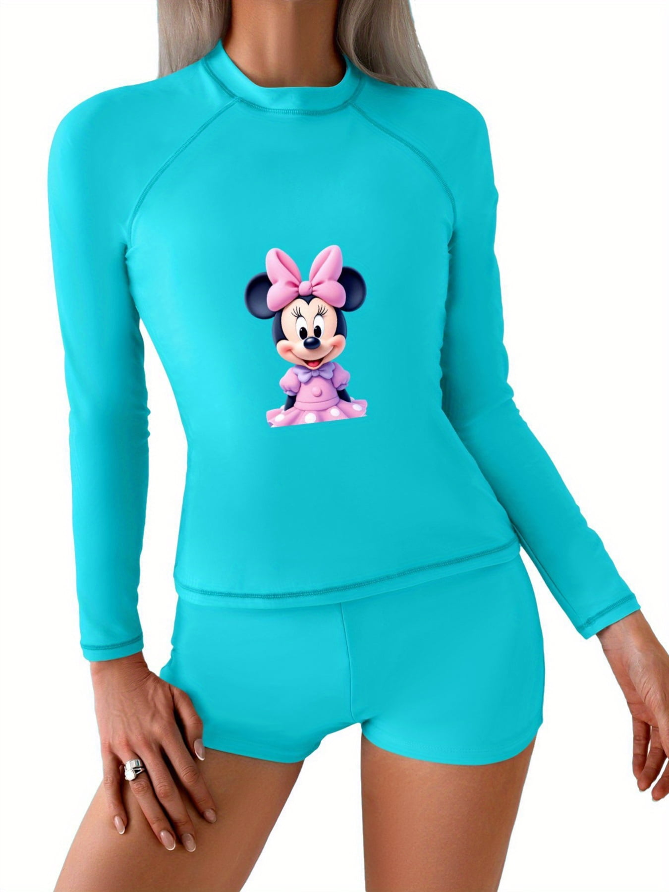 Beach Ready Women's Swim Outfit - 2pc Long Sleeve Cartoon Print Set ...