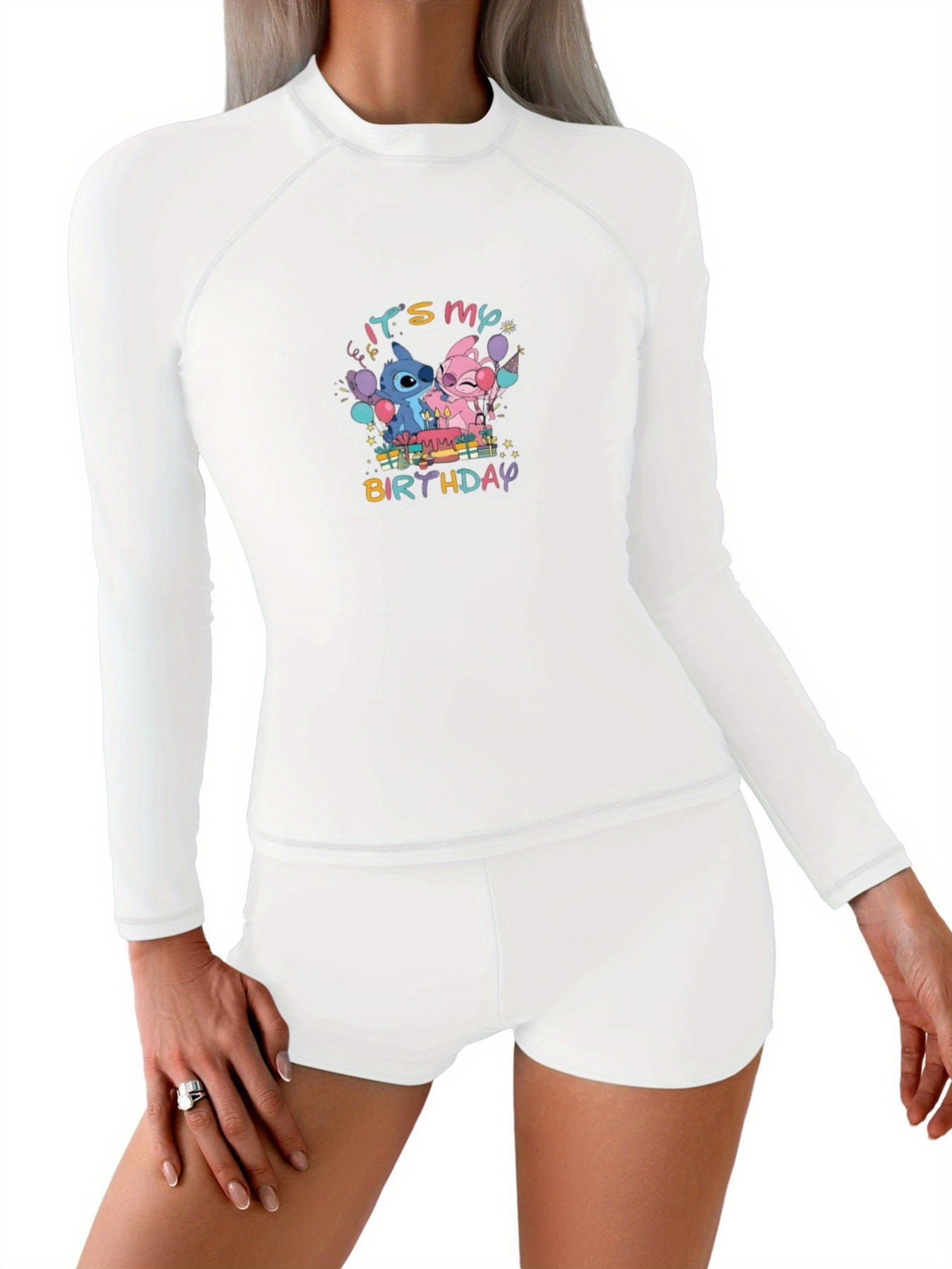 Beach Ready Women's Swim Set - 2pcs Long Sleeve Cartoon Print Surf Suit ...