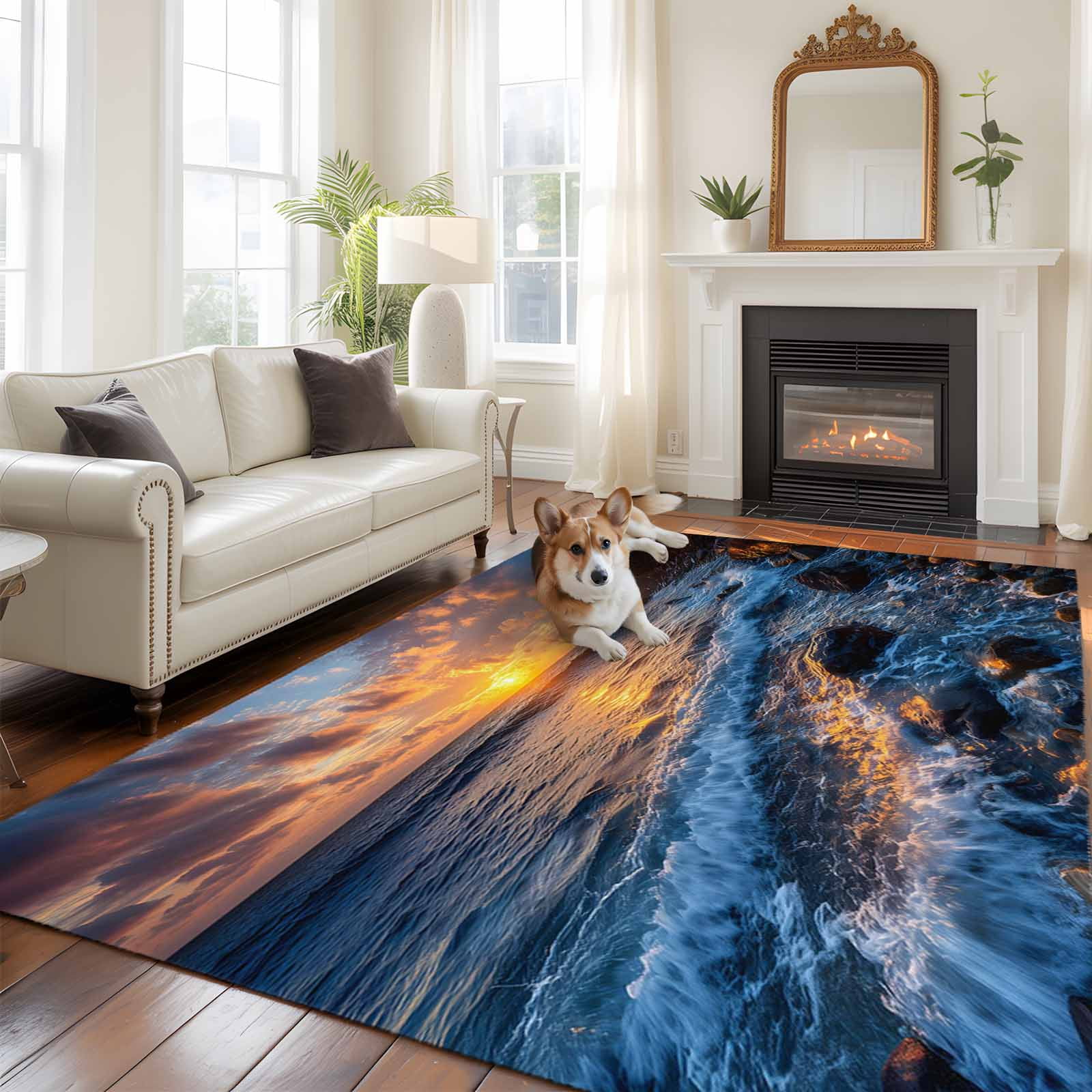 Beach Reef Large Area Rugs 6x9 ft Country Sunset Ocean Waves Reef Beach ...