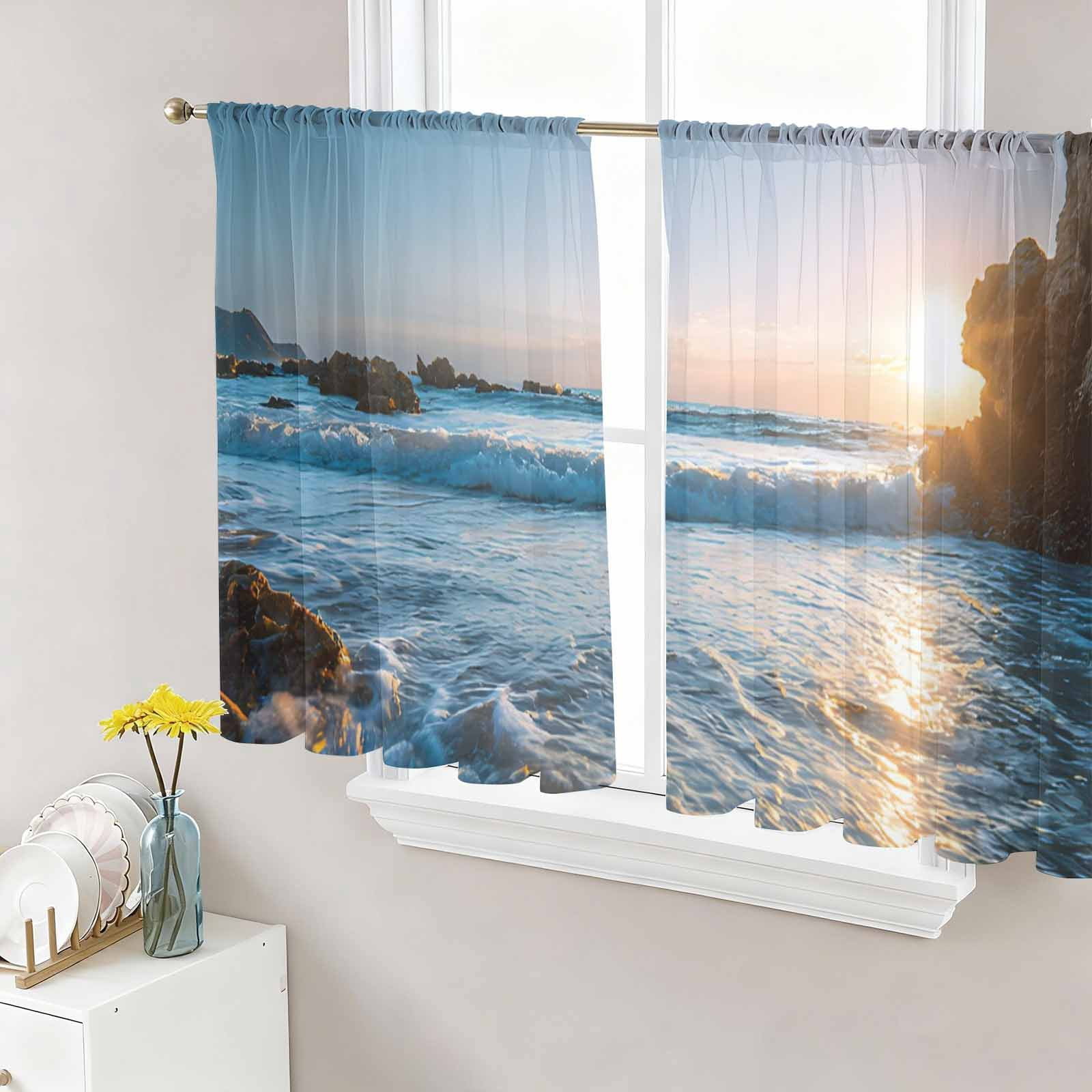 Beach Reef Sheer Curtains 54 Inch Length 2 Panels Set, Shiny Sunset ...