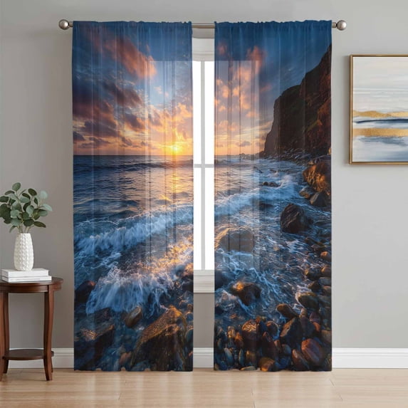 Beach Reef Sheer Curtains 84 Inch Length 2 Panels Set Window Treatments ...