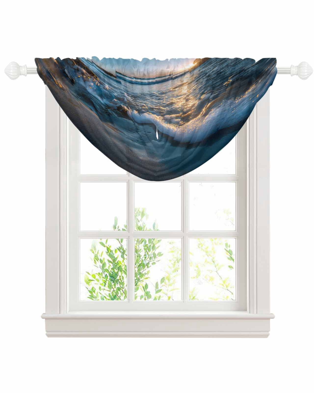 Beach Reef Sheer Waterfall Valance Curtains for Window, Shiny Sunset ...
