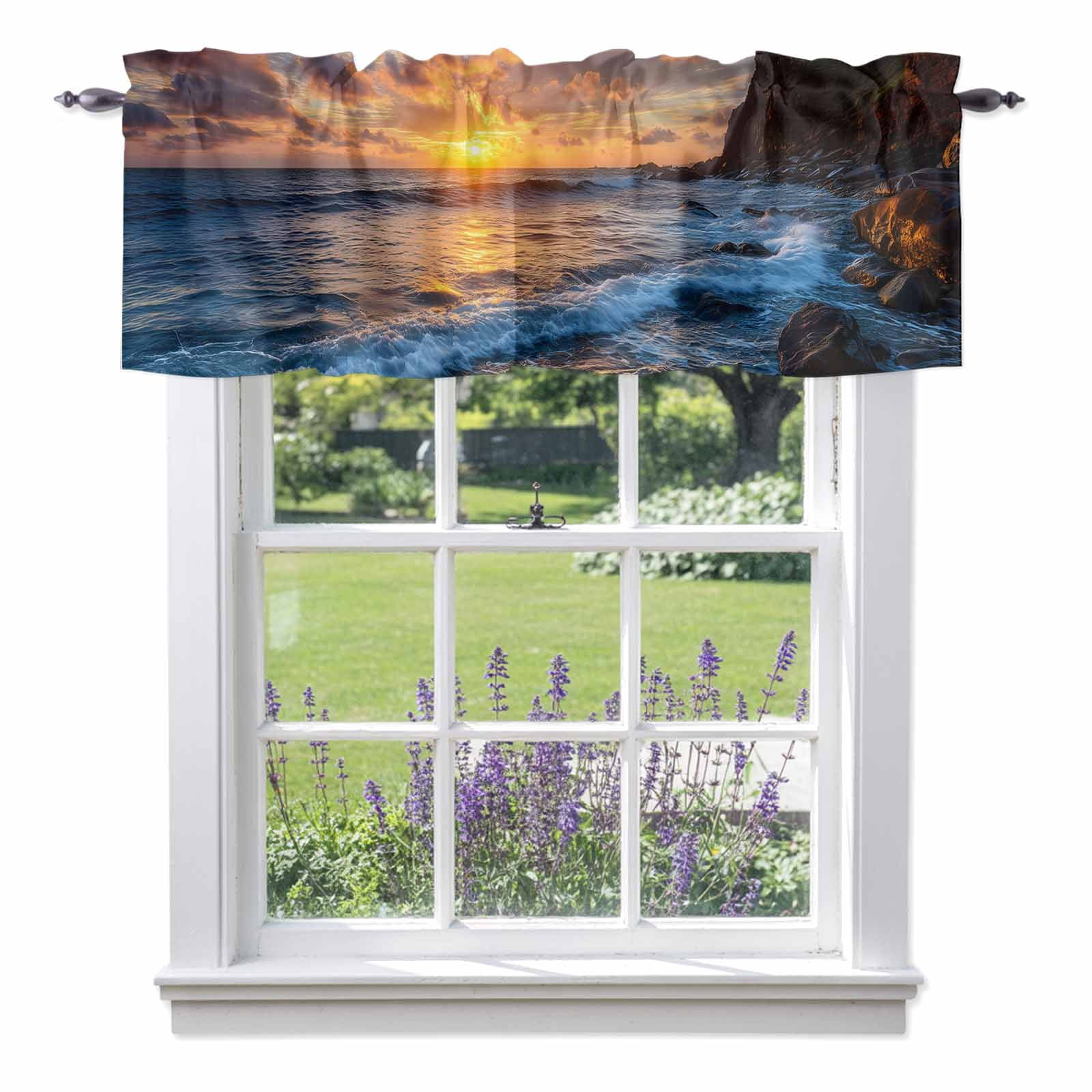 Beach Reef Valance Curtain Country Sunset Ocean Waves Reef Beach Window ...