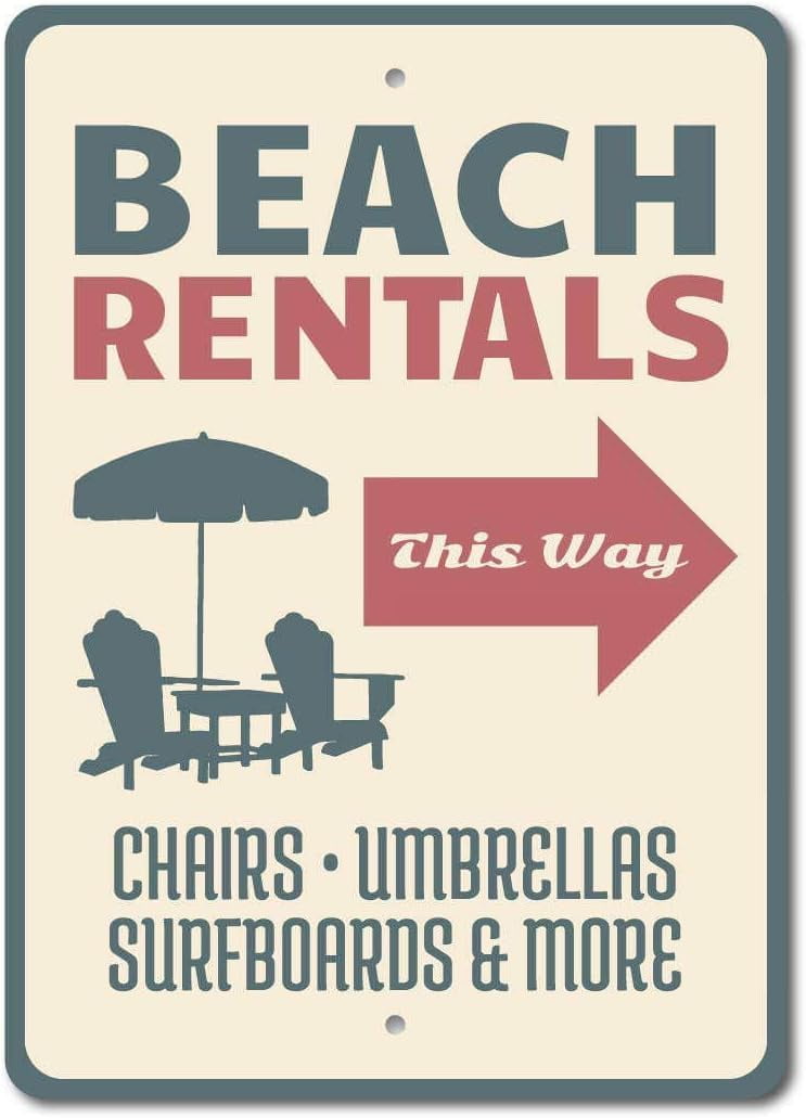 Beach Rentals Sign Beach Chair Sign Rentals Arrow Sign Tin Sign 8x12 ...