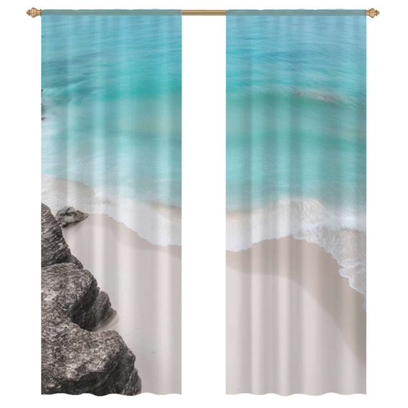 Beach Rocks Waves Modern Tulle Window Curtains for Living Room Luxury ...
