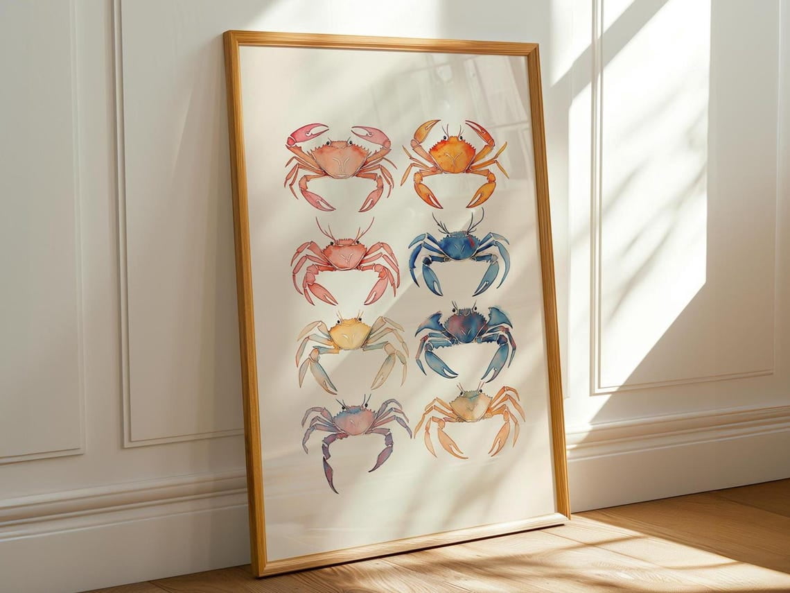 Beach Room Wall Decor Crabs Art for Printing Coastal Decoration Seafood ...