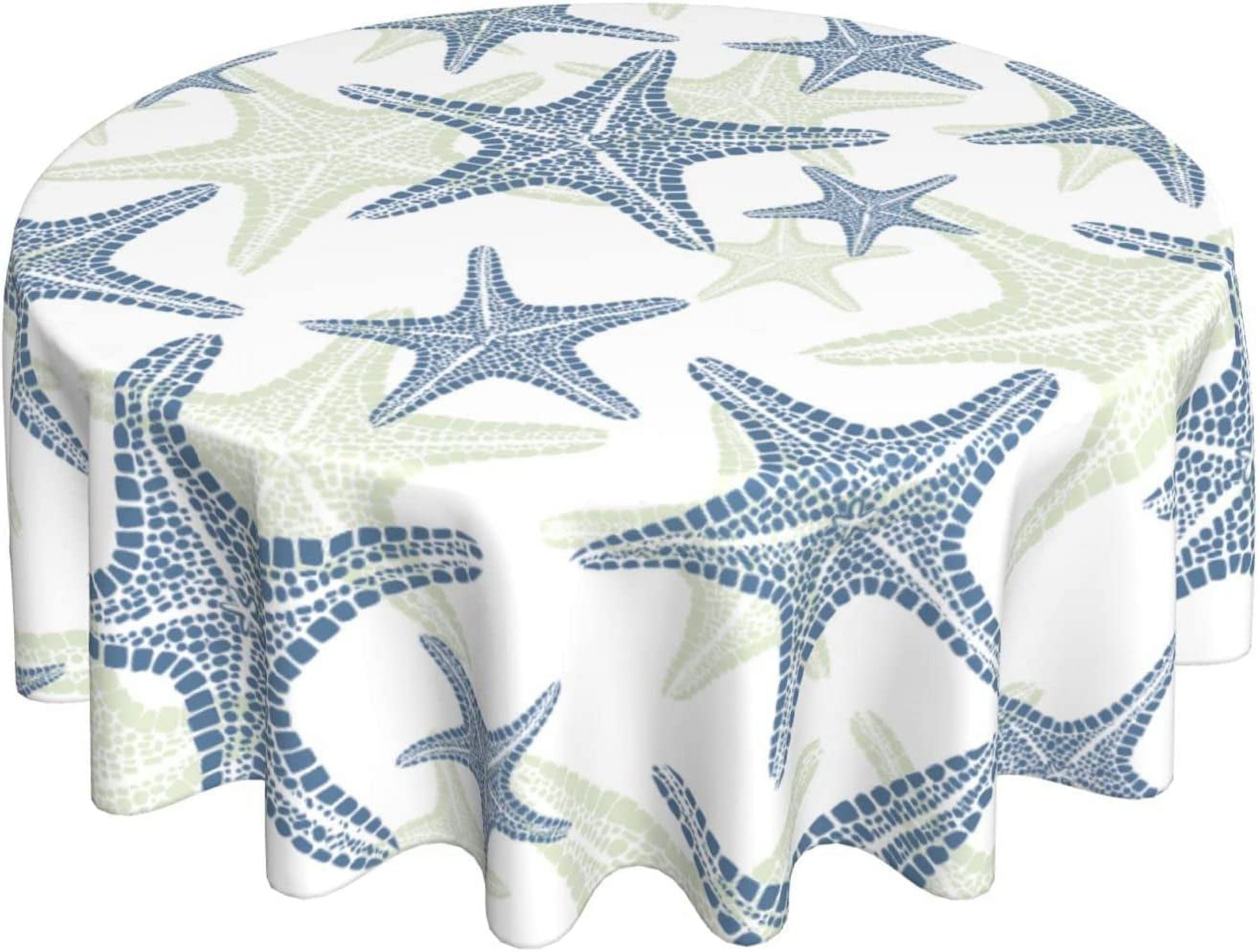 Beach Round Tablecloth 60 Inch Ruitic Navy Blue and Teal Starfish Table ...