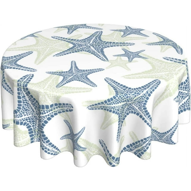 Beach Round Tablecloth 60 Inch Ruitic Navy Blue and Teal Starfish Table ...