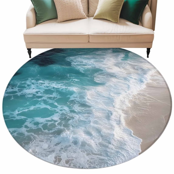 Beach Round Area Rug 6 ft Ocean Scenery Modern Minimalist Washable Rugs ...