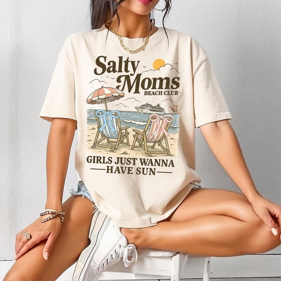 Beach Salty Moms Beach Club Fun Summer Vibes T-Shirt - Walmart.com