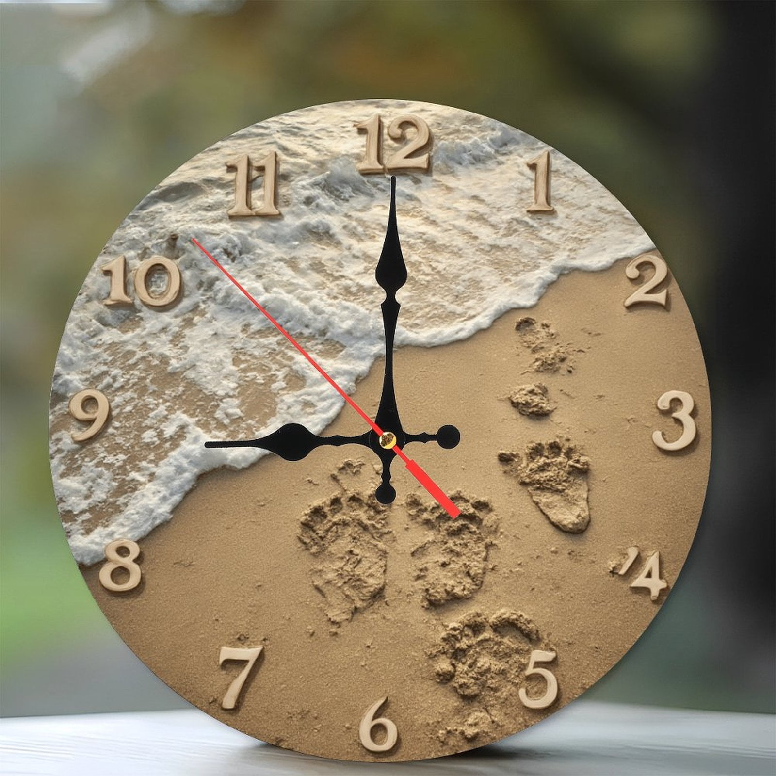 Beach Sand Footprints Clock Wall Decor Home Gift 10-Inch Silent Wooden ...