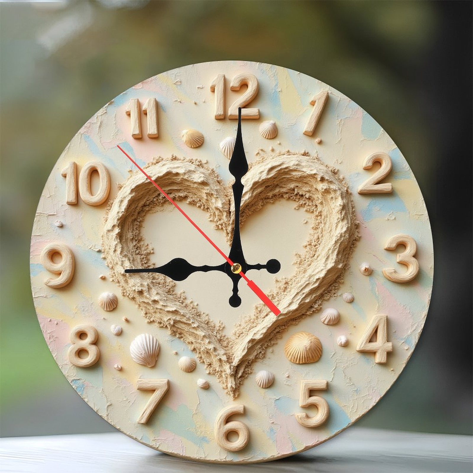 Beach Sand Heart Wall Clock Romantic Home Decor 10-Inch Silent Wooden ...