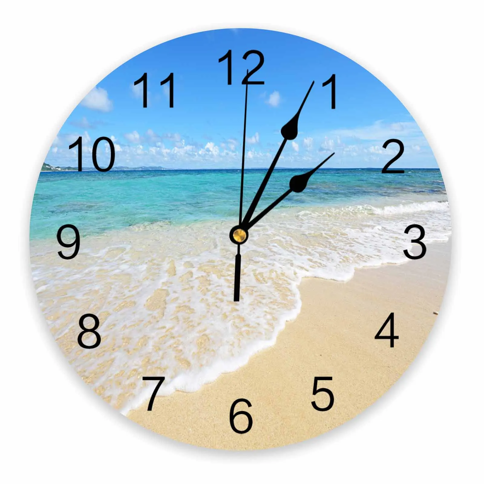 Beach Sand Landscape Spray Decorative Round Wall Clock Arabic Numerals ...