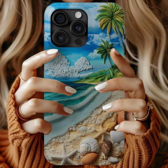 Beach Sand Seashell Faux Texture Palm Ocean Art Phone Case for iPhone ...