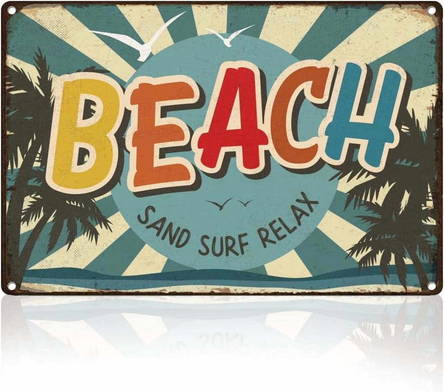 Beach Sand Surf Relax Ocean Retro Wall Decor Metal Tin Sign 8" x 12 ...