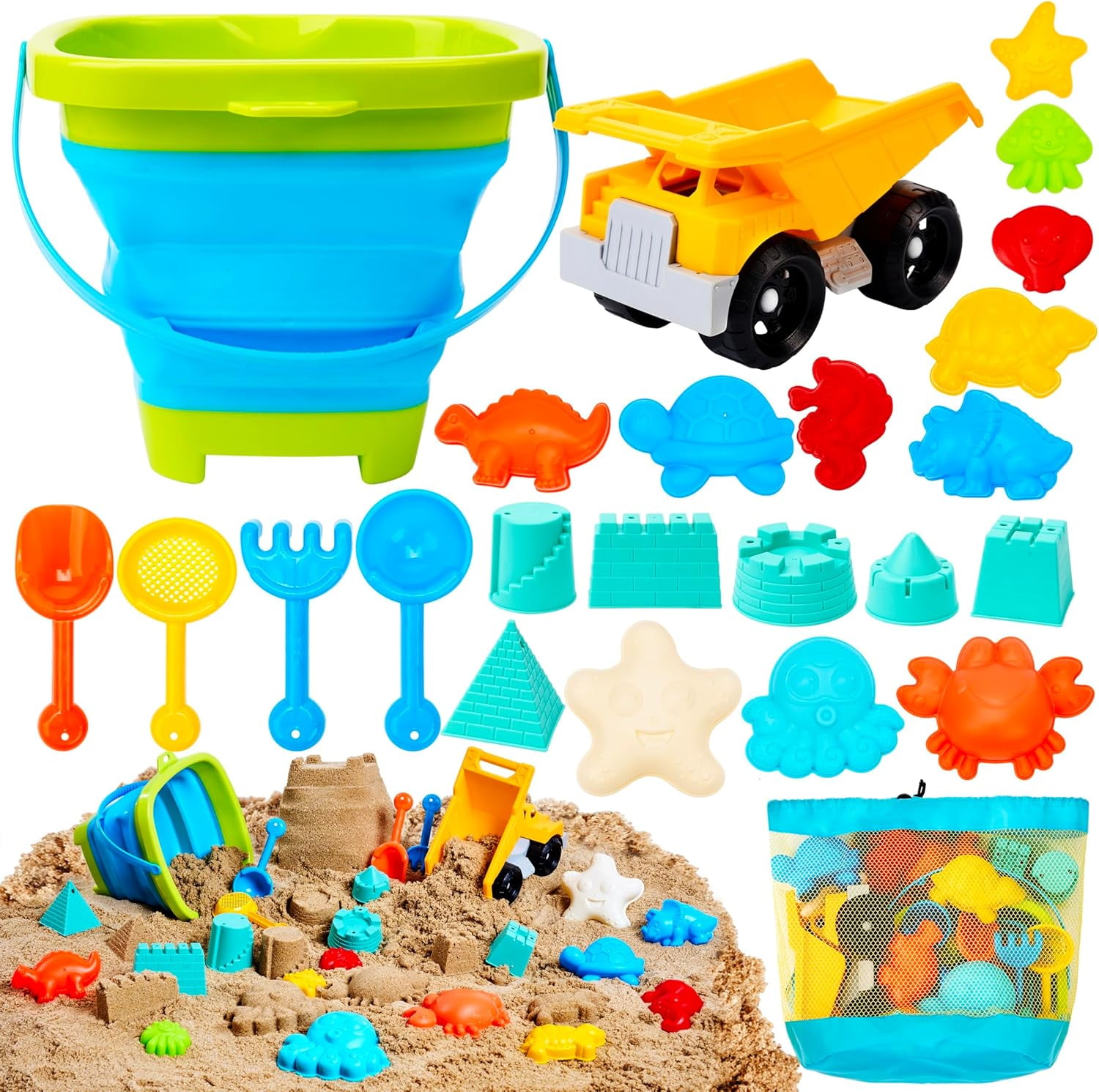Beach Sand Toys Set - Pink Dump Truck Car Toy with Sand Molds ...