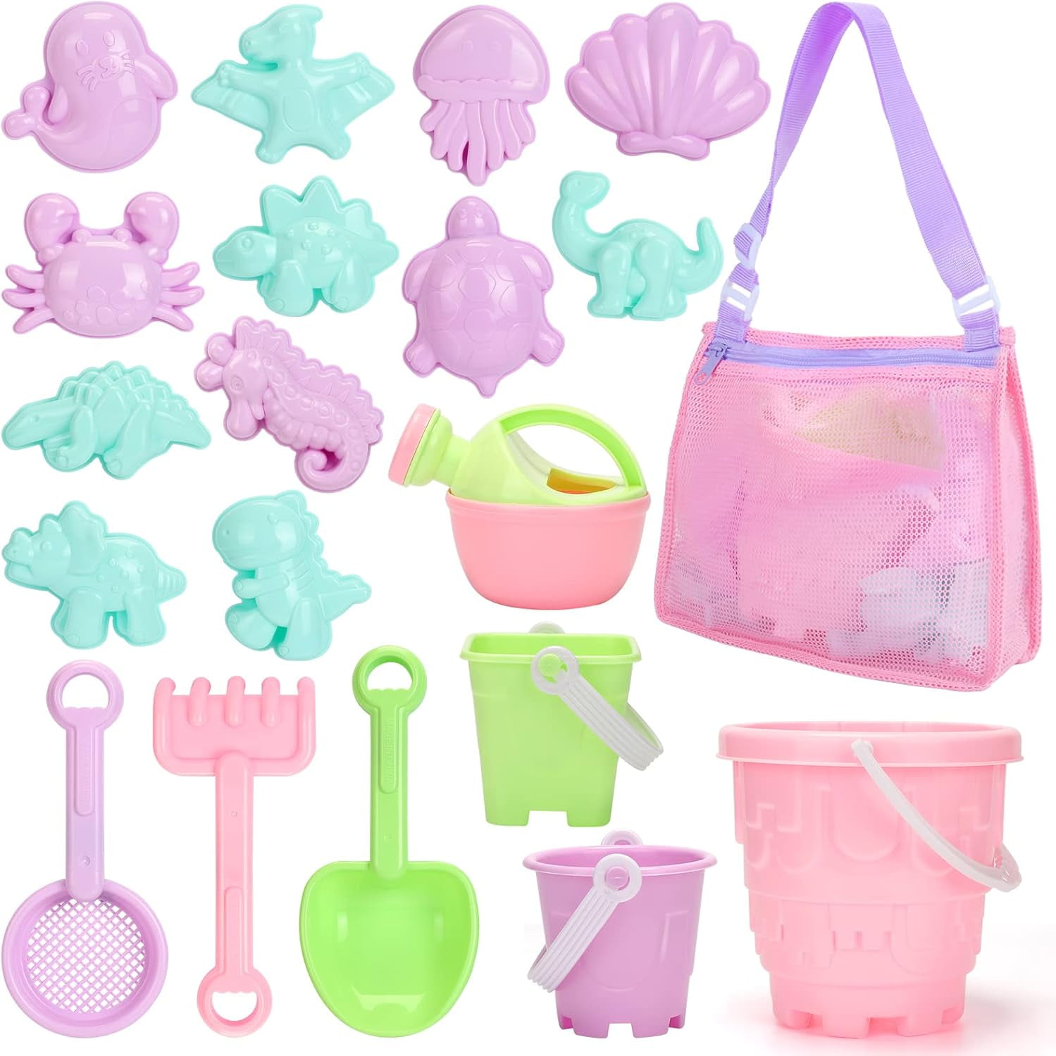 Beach Sand Toys Set for Kids 3-10 with Bucket Watering Can Shovel Rake ...